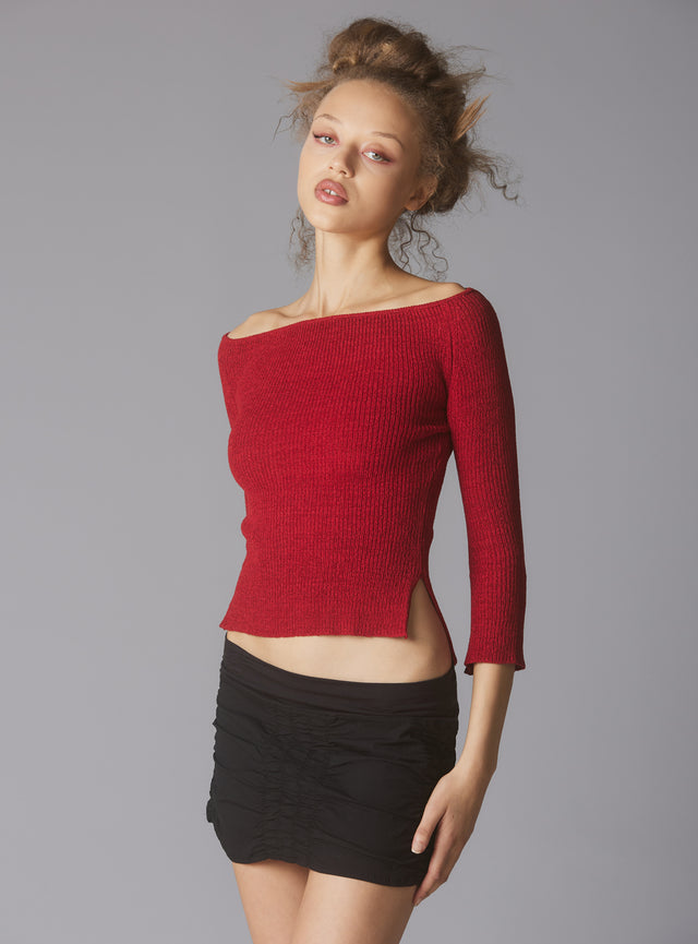 Off The Shoulder Quarter Sleeve Top In Red | UNIF