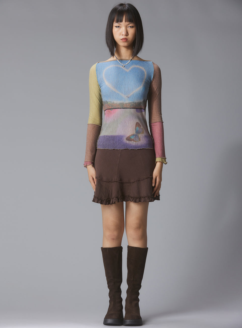 Skye Top Y2K allover-print mesh top with custom artwork