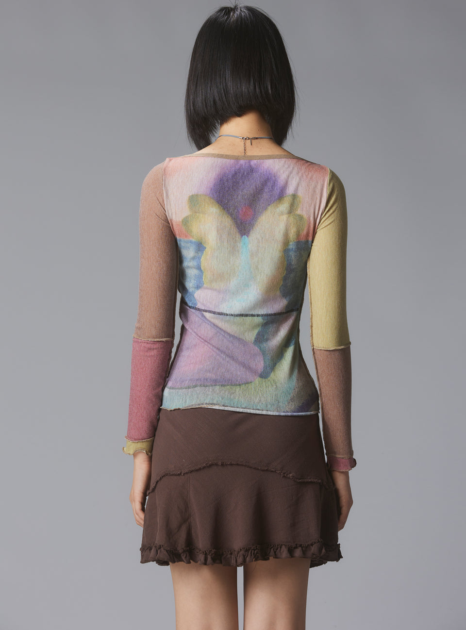 Skye Top Y2K allover-print mesh top with custom artwork