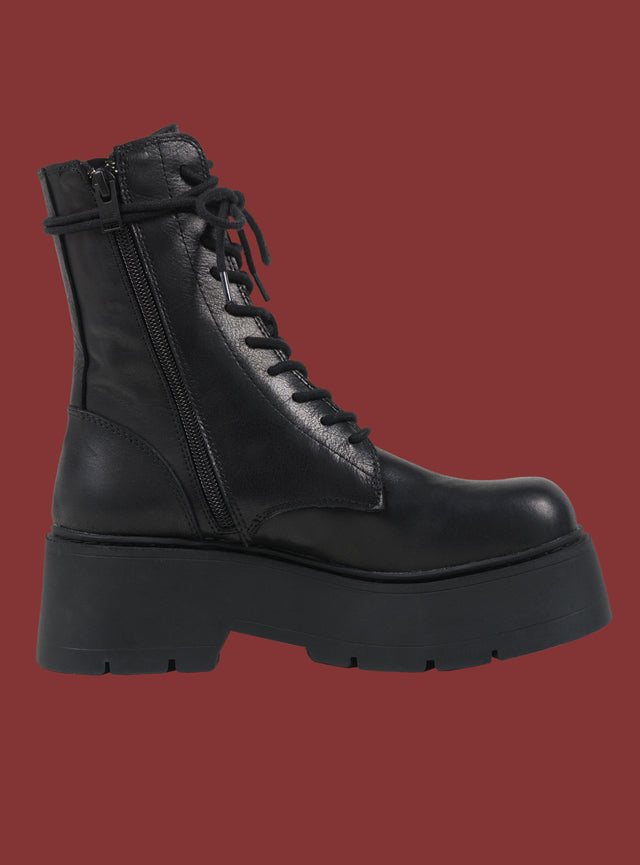 Black Platform Lace-Up Combat Boot | UNIF