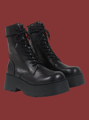 Black Platform Lace-Up Combat Boot | UNIF
