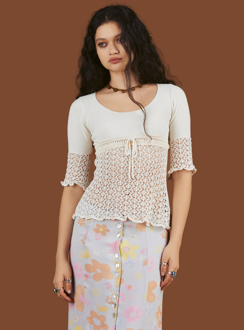 Crochet Knit Top In Off White | UNIF